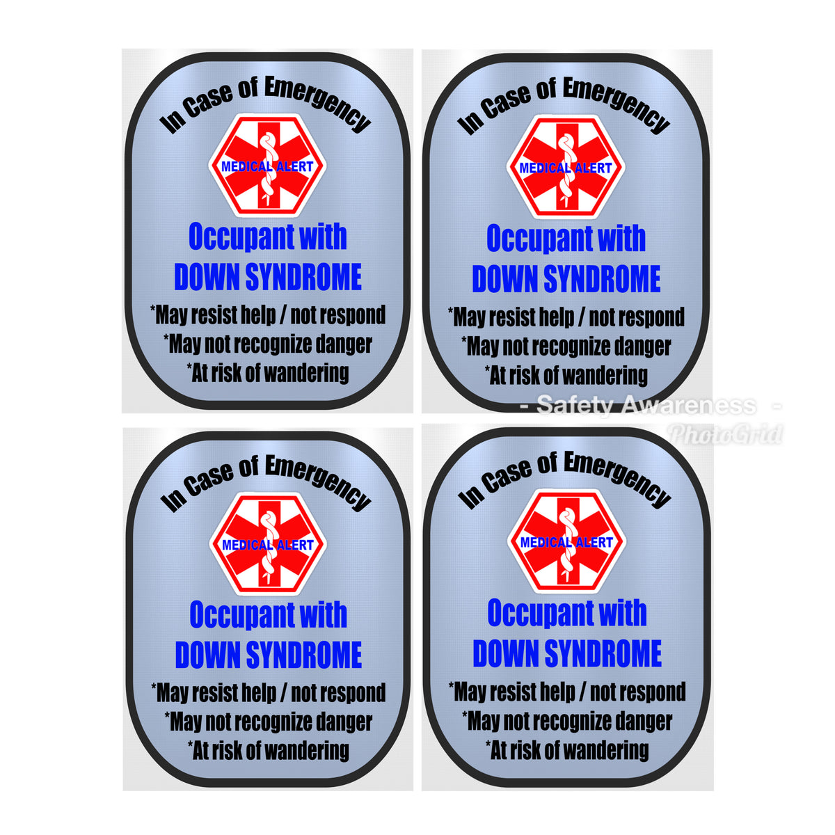 4 Pack Down Syndrome Decal Medical Alert Safety Sticker Set – Safety ...