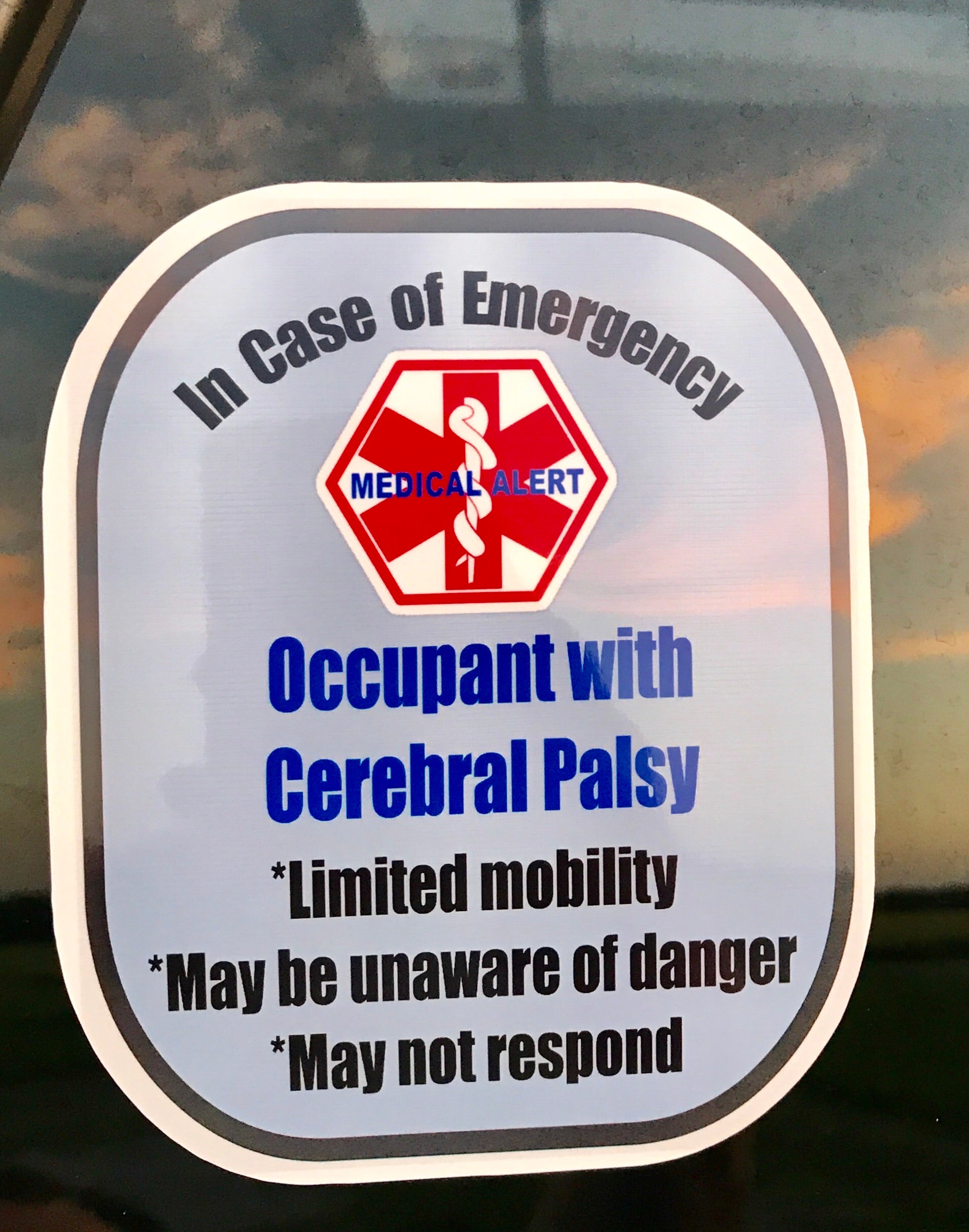 Cerebral Palsy Decal Medical Alert Safety Sticker – Safety Awareness ...